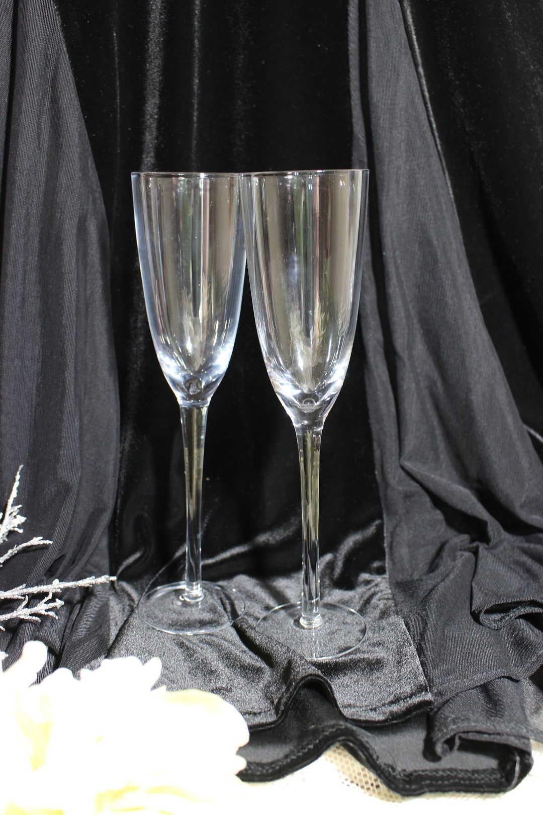 Vintage Glass Long Stem Flute Cups, Champagne Wedding Toast, Hostess ...