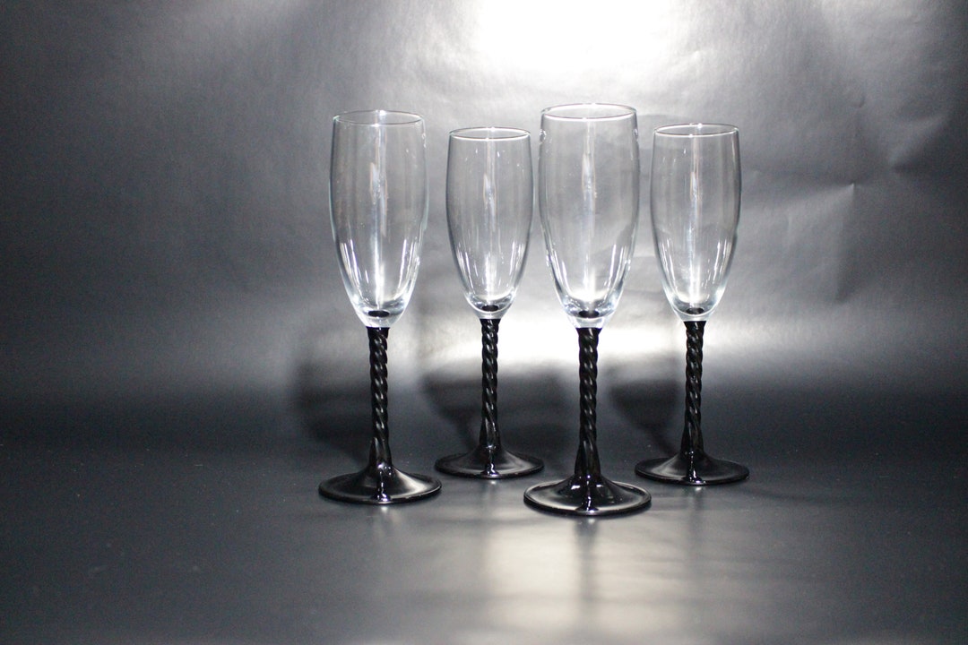 Slender Glass Wine Cups, Black Colored Stem, Wedding Toast Glasses ...