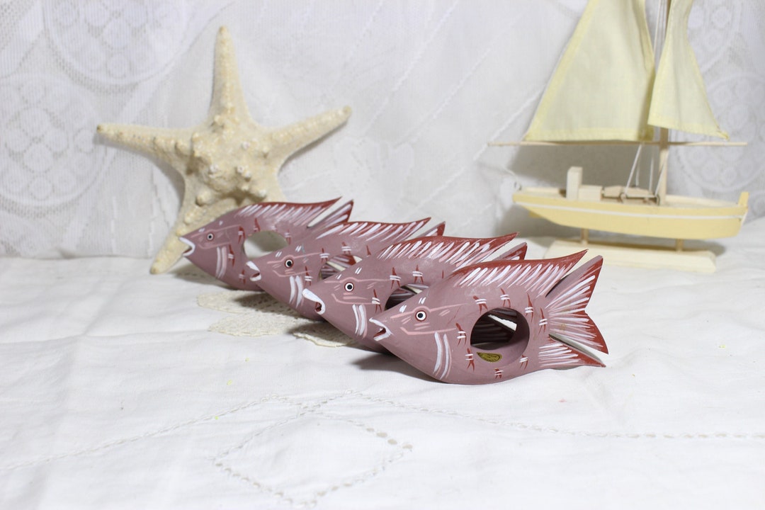 Vintage Carved Wood Fish Napkin Rings, Pink Sea Decor, Setting for 4 - Etsy