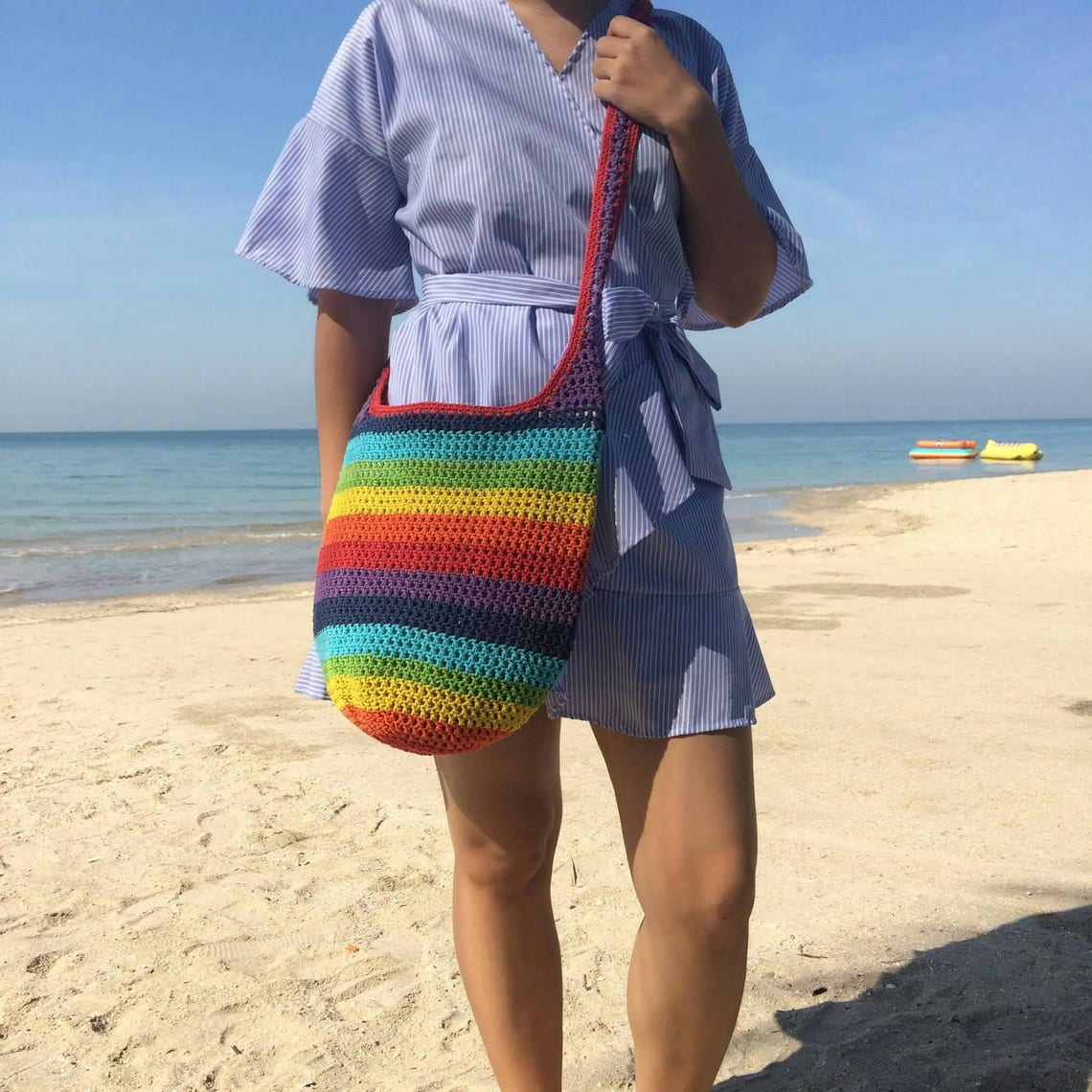 Rainbow Colorful Crochet Bag Cute Cross Body Bag Tribal Bag | Etsy