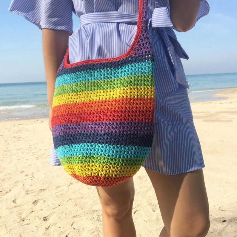 Rainbow Colorful Crochet Bag Cute Cross Body Bag Tribal Bag | Etsy