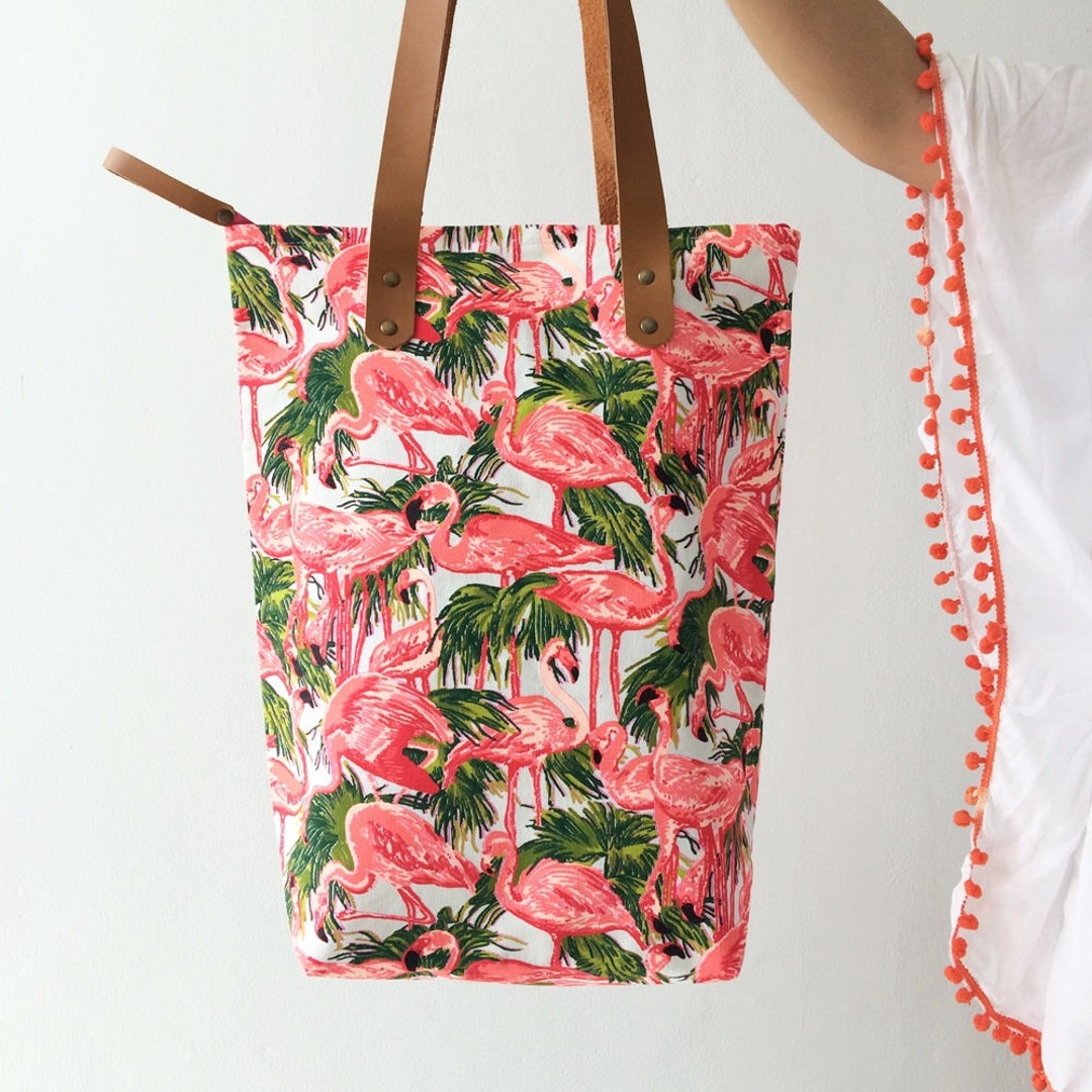 Bespoke Bohemian BOHP Green Flamingo Beach Bag Canvas Handprint Tote ...