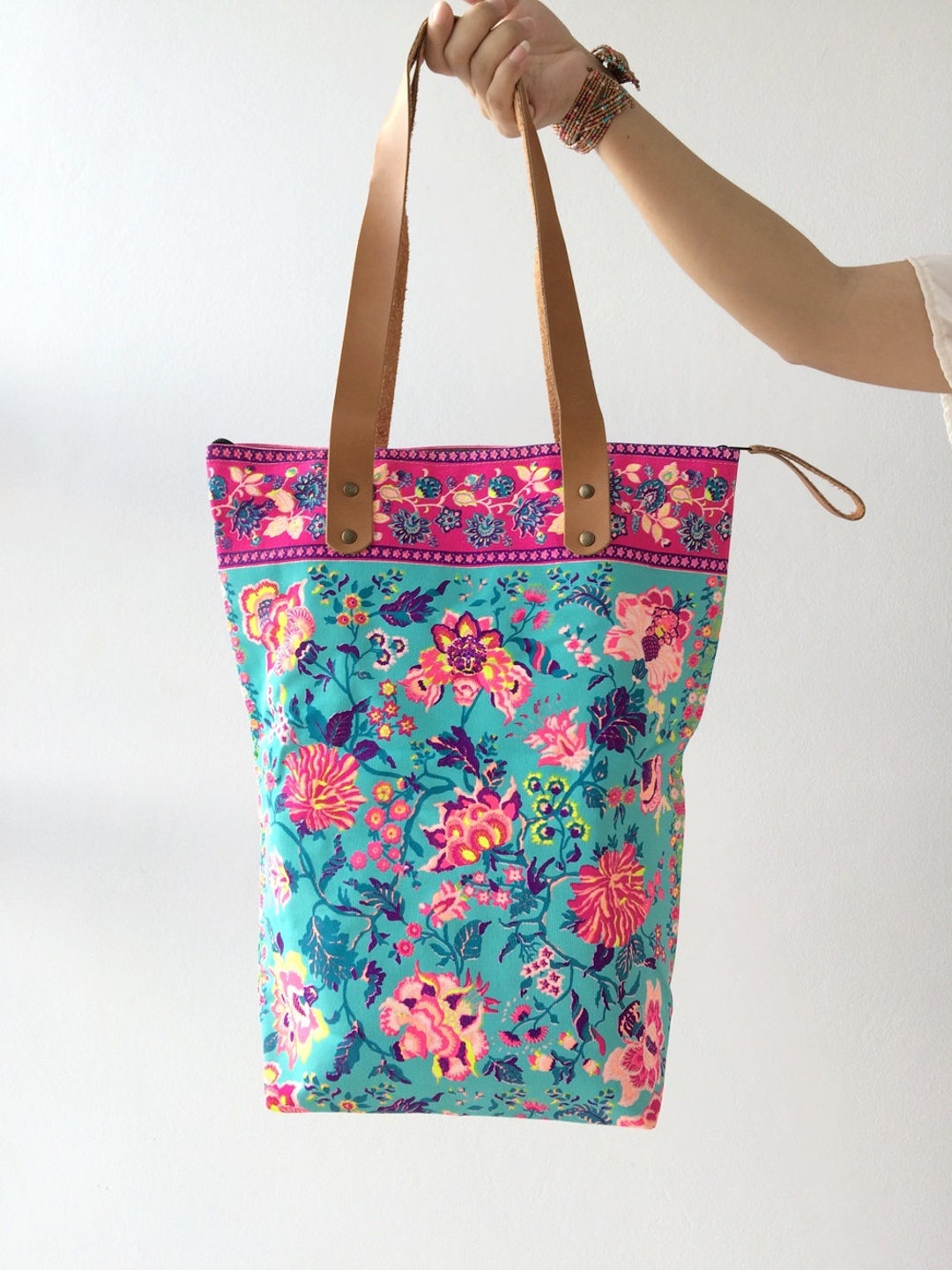 BUY 1 Get 1 Turquise Tote Bag, Coachella Bohemian Bag, Foldable Vibrant ...