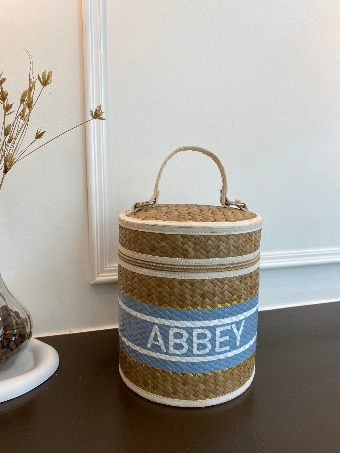 Velmar) Something Blue Personalized Straw Beach Bag, Monogram ...