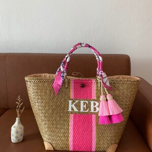 VELMAR) Monogrammed Beach Bag, Tropical Wedding Favor, Blue and White ...