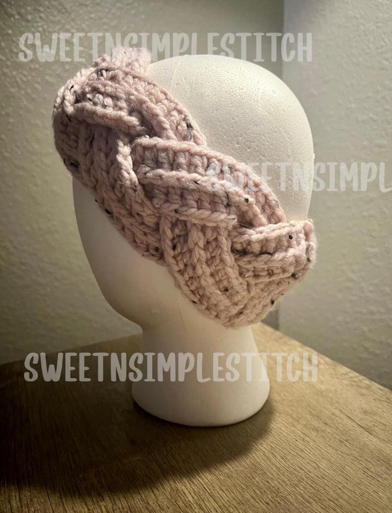 Handmade Pink Crocheted Ear Warmer Cozy, Braided & Textured Valentine's ...