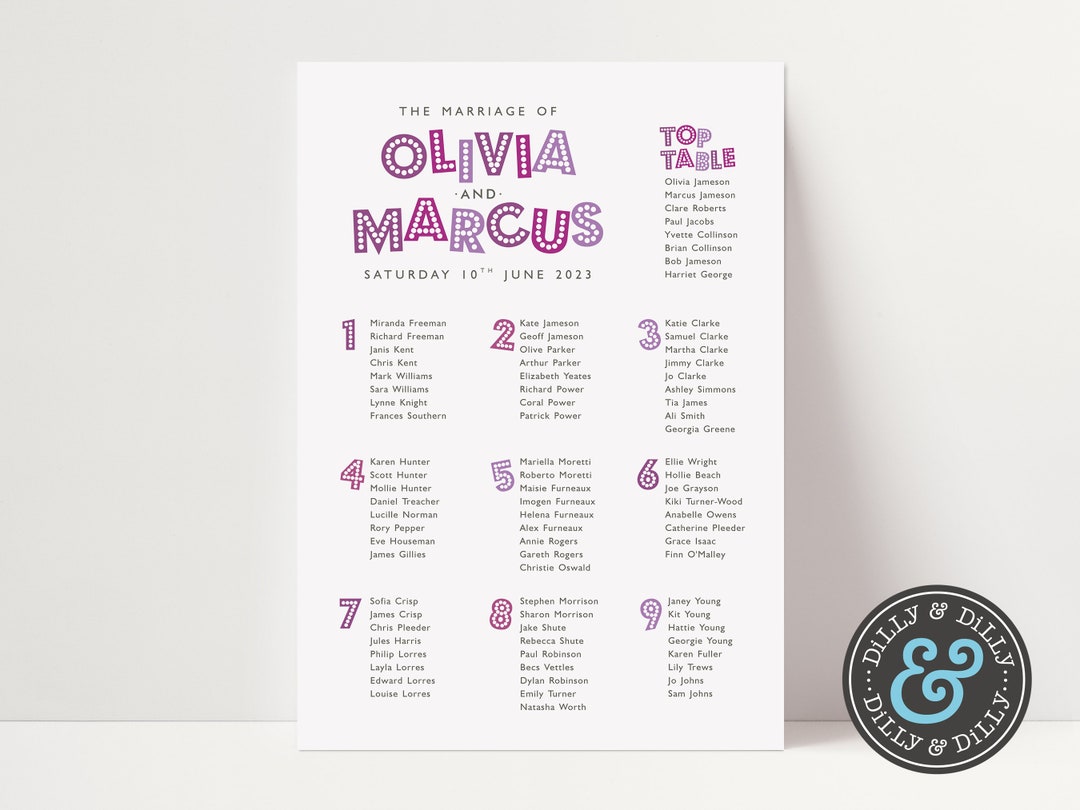 Printable Table Plan, Personalised Table Plan, Wedding Table Plan ...