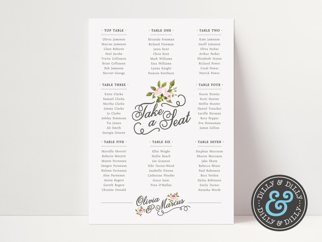 Printable Table Plan, Personalised Table Plan, Take a Seat Sign, Wedding Sign, Floral Seating ...
