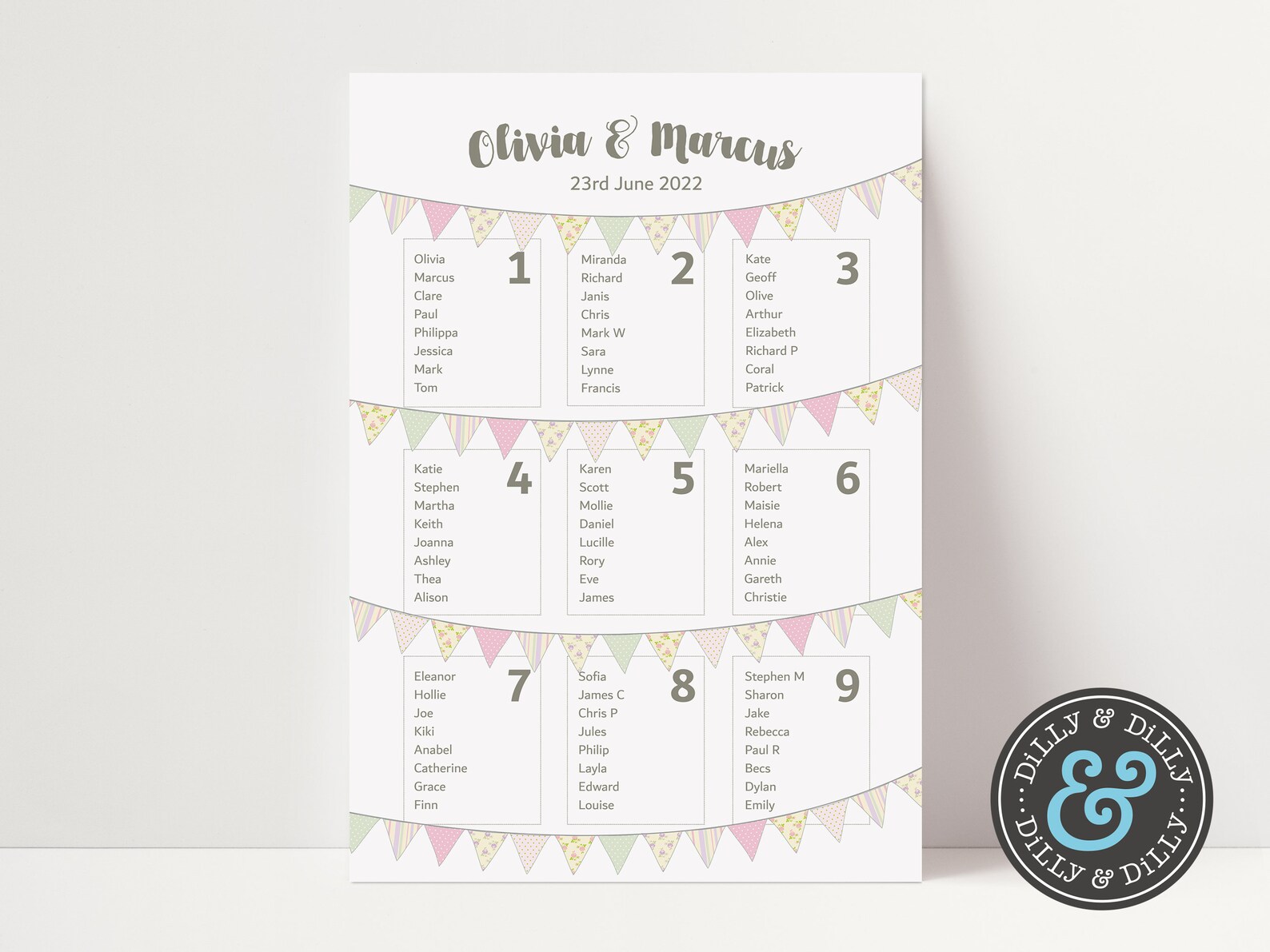 Printable Table Plan, Personalised Table Plan, Bunting Table Plan ...