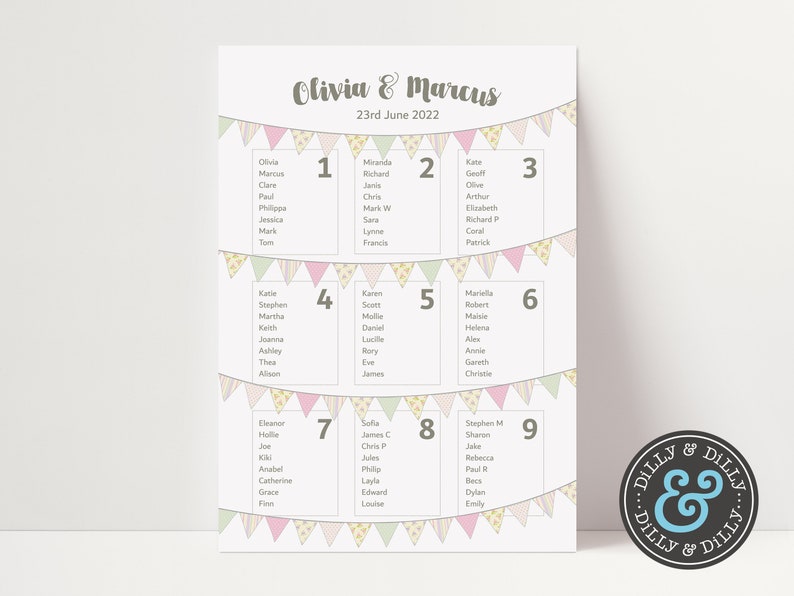 Printable Table Plan, Personalised Table Plan, Bunting Table Plan ...