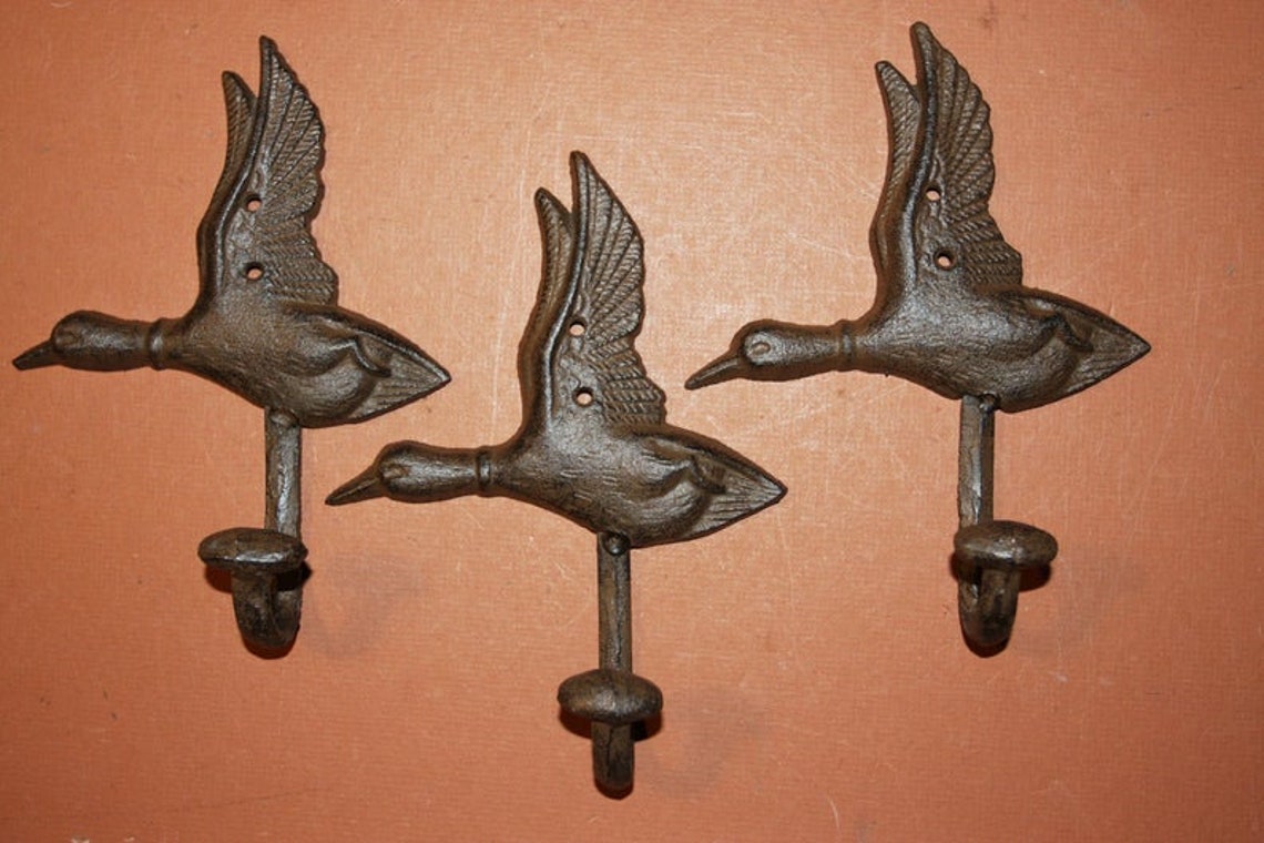 4 Duck Hunter Sportsman Decor Rustic Cast Iron Wall Hooks - Etsy