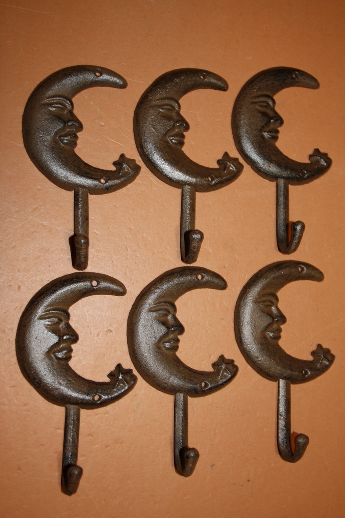 Vintage Look Man in the Moon Decor Cast Iron Wall Hooks 6 1/2 | Etsy