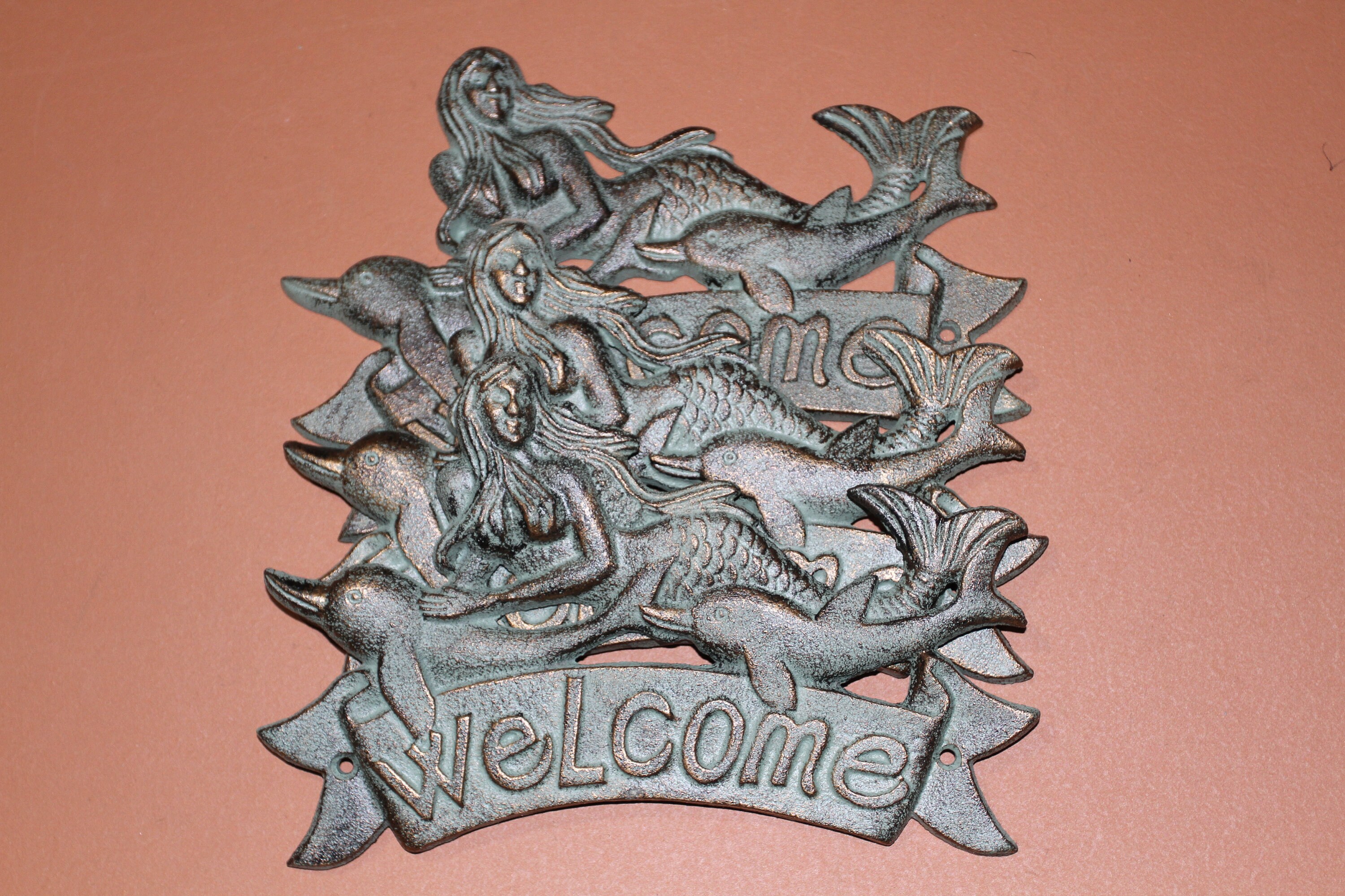 Coastal Welcome Home Plaque Mermaid Design Bronze Look Cast - Etsy