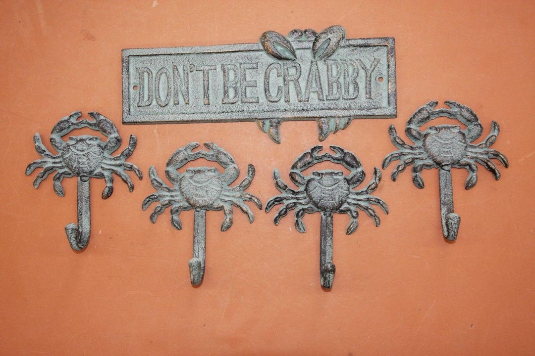 5) Crab Shack Theme Wall Decor, Cast Iron Don't Be Crabby Plaque Crab ...