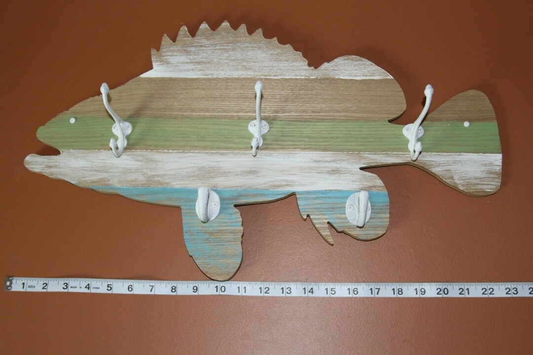 Fish Cleaning Station Decorative Wall Hook Rack Wooden Fish, 22 1/2 ...