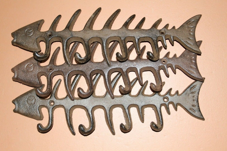 Fish Bone Wall Hook Rack Cast Iron Fisherman Cabin Lodge - Etsy