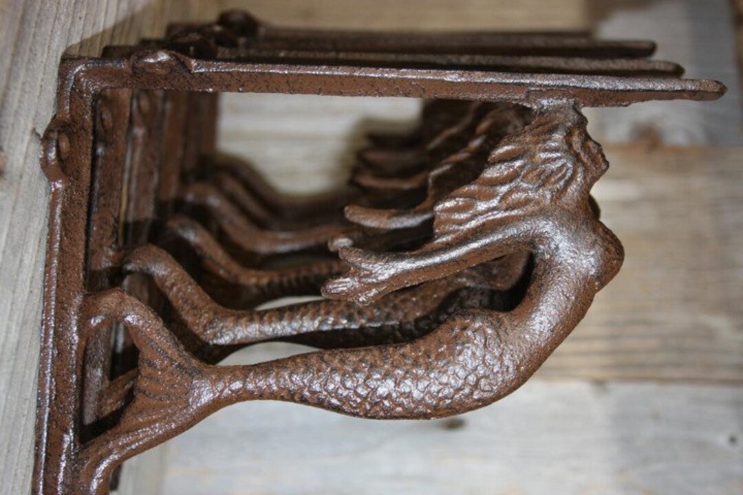 Nautical Reading Nook Mermaid Book Shelf Brackets Solid Cast Iron, 7 3/ ...