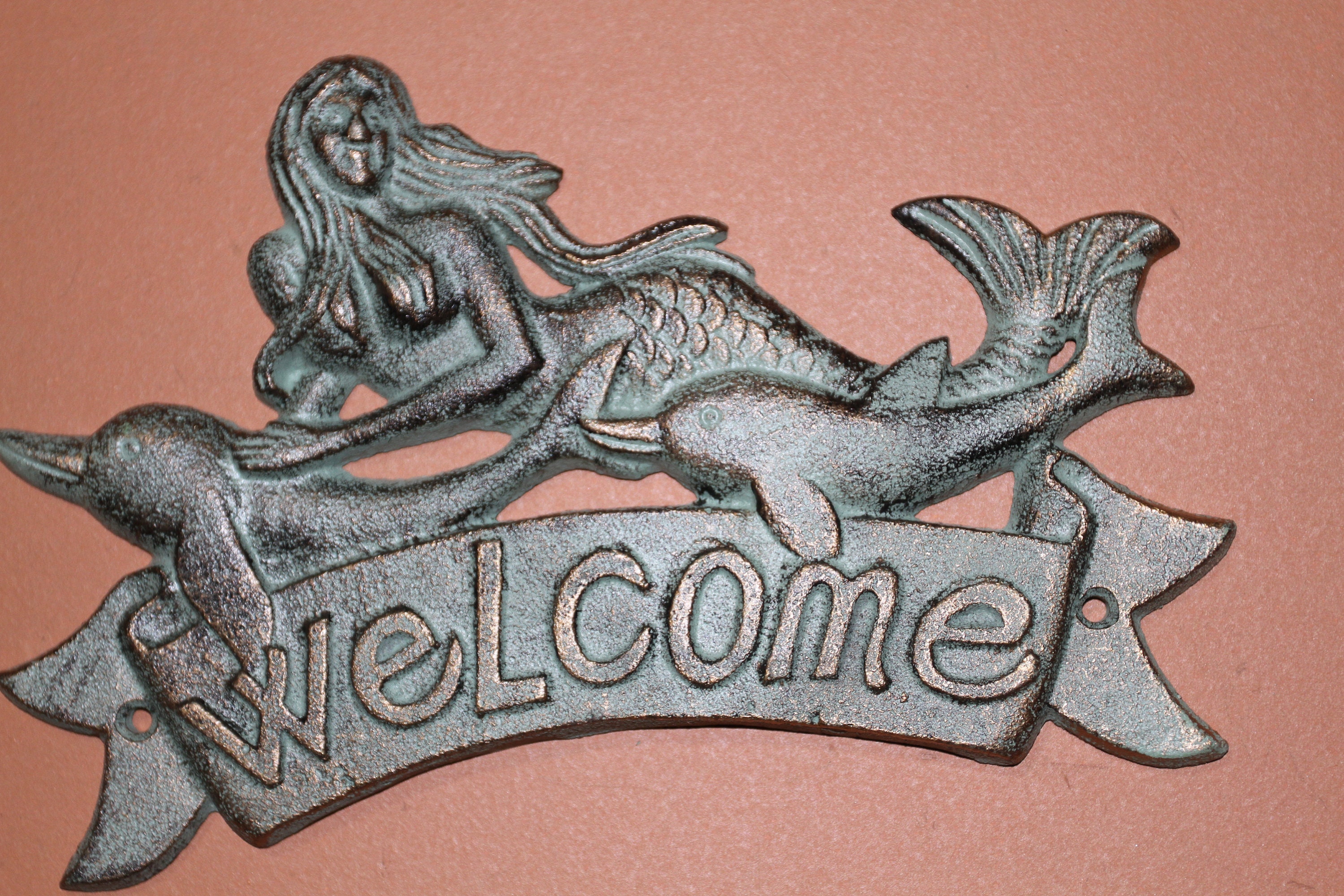 Coastal Welcome Home Plaque Mermaid Design Bronze Look Cast - Etsy