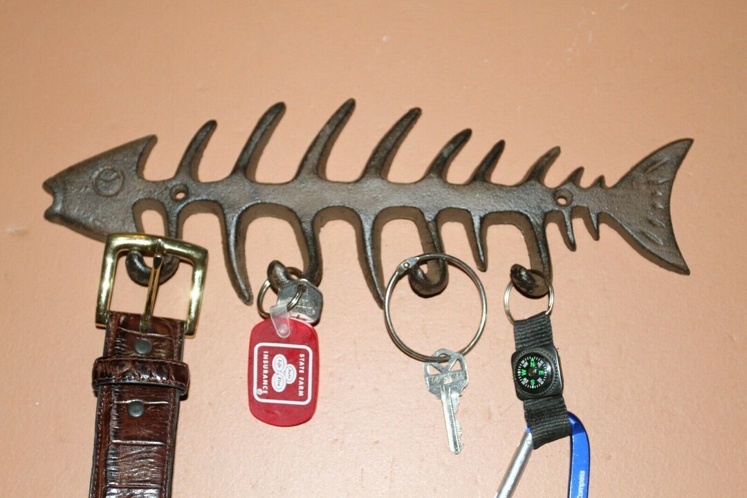Fish Bone Wall Hook Rack Cast Iron, Fisherman Cabin Lodge Lakehouse ...