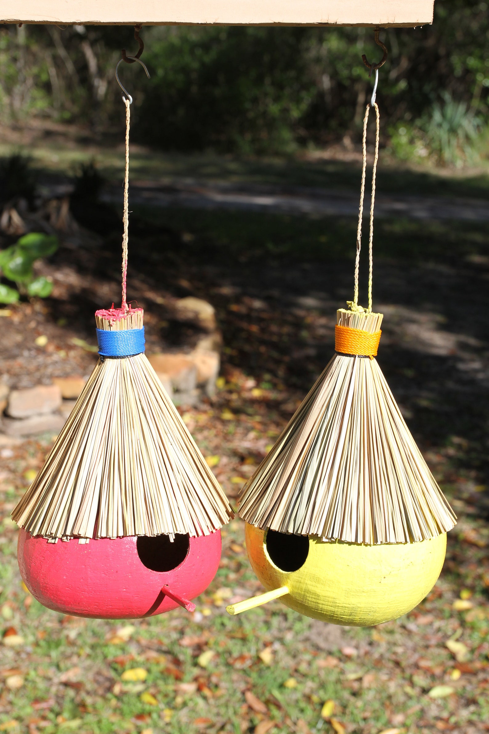 BIRD HOUSES / Recycled Coconut Base / Natural Thatched Roof ...