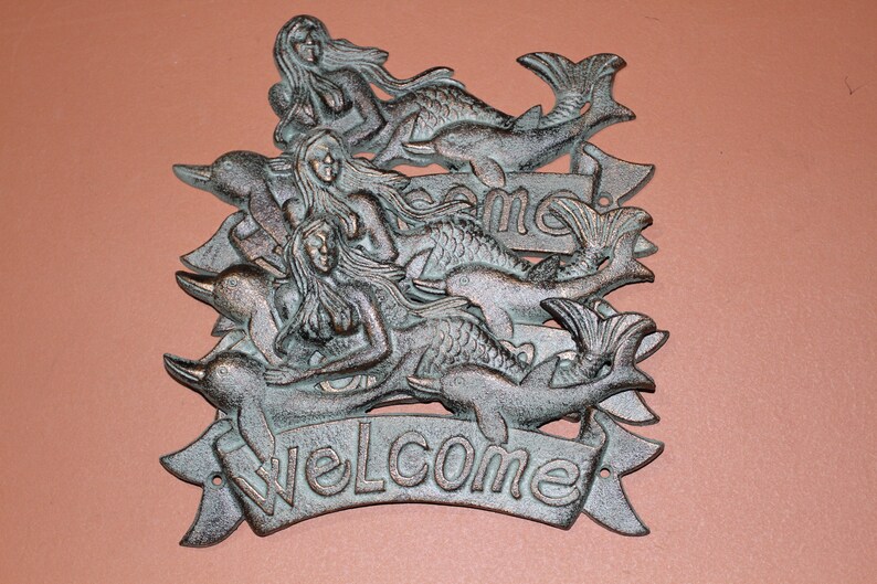 Coastal Welcome Home Plaque Mermaid Design Bronze Look Cast - Etsy