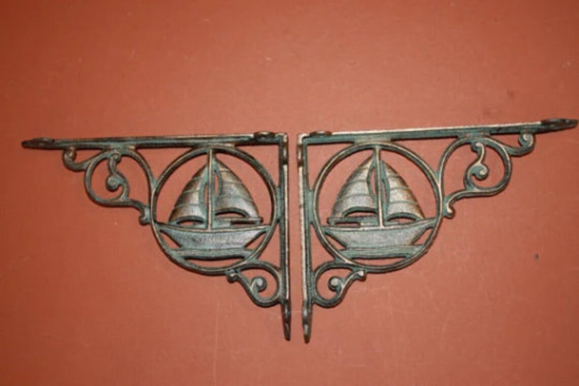 Nautical Shelf Brackets / Sailboat Design 9 Inch / Cast Iron - Etsy