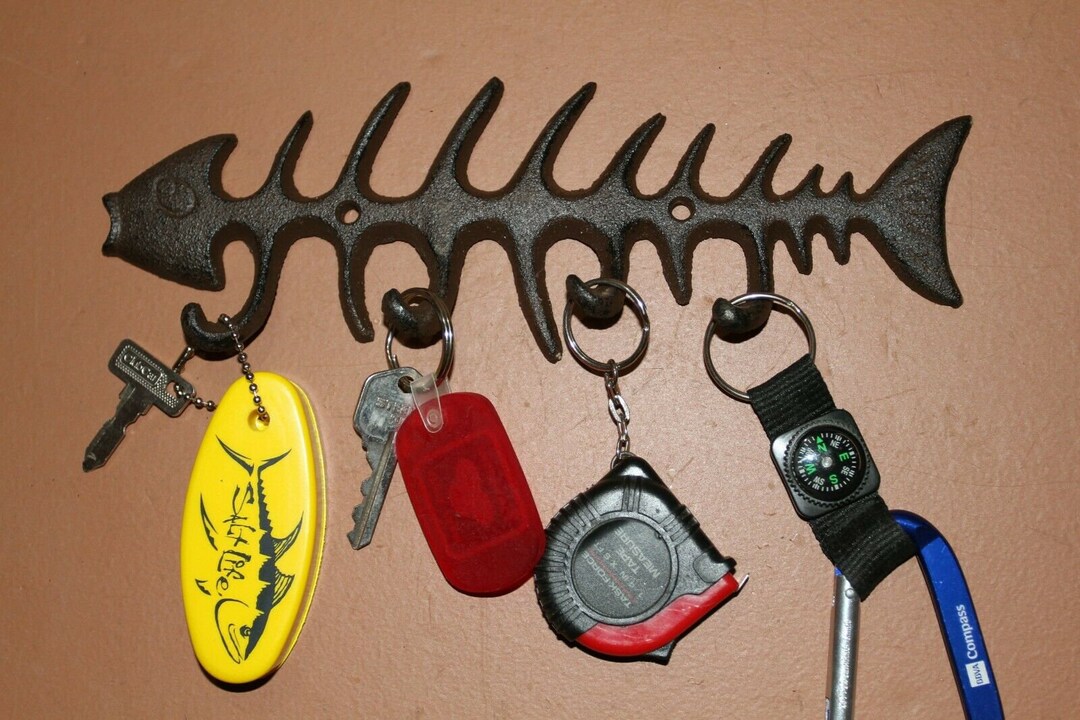 Fish Bone Key Hook Rack Cast Iron, Fisherman Cabin Lodge Lakehouse ...