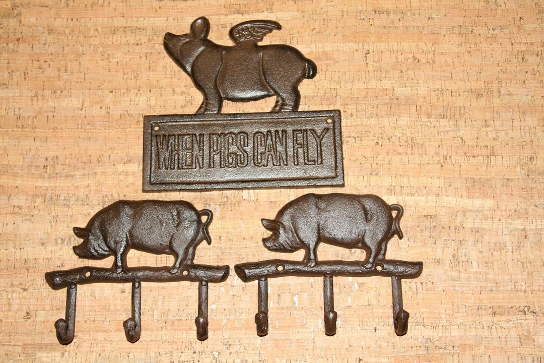 Farmhouse Kitchen Pig Wall Hook Racks, Cast Iron, 3 Items Free Ship - Etsy