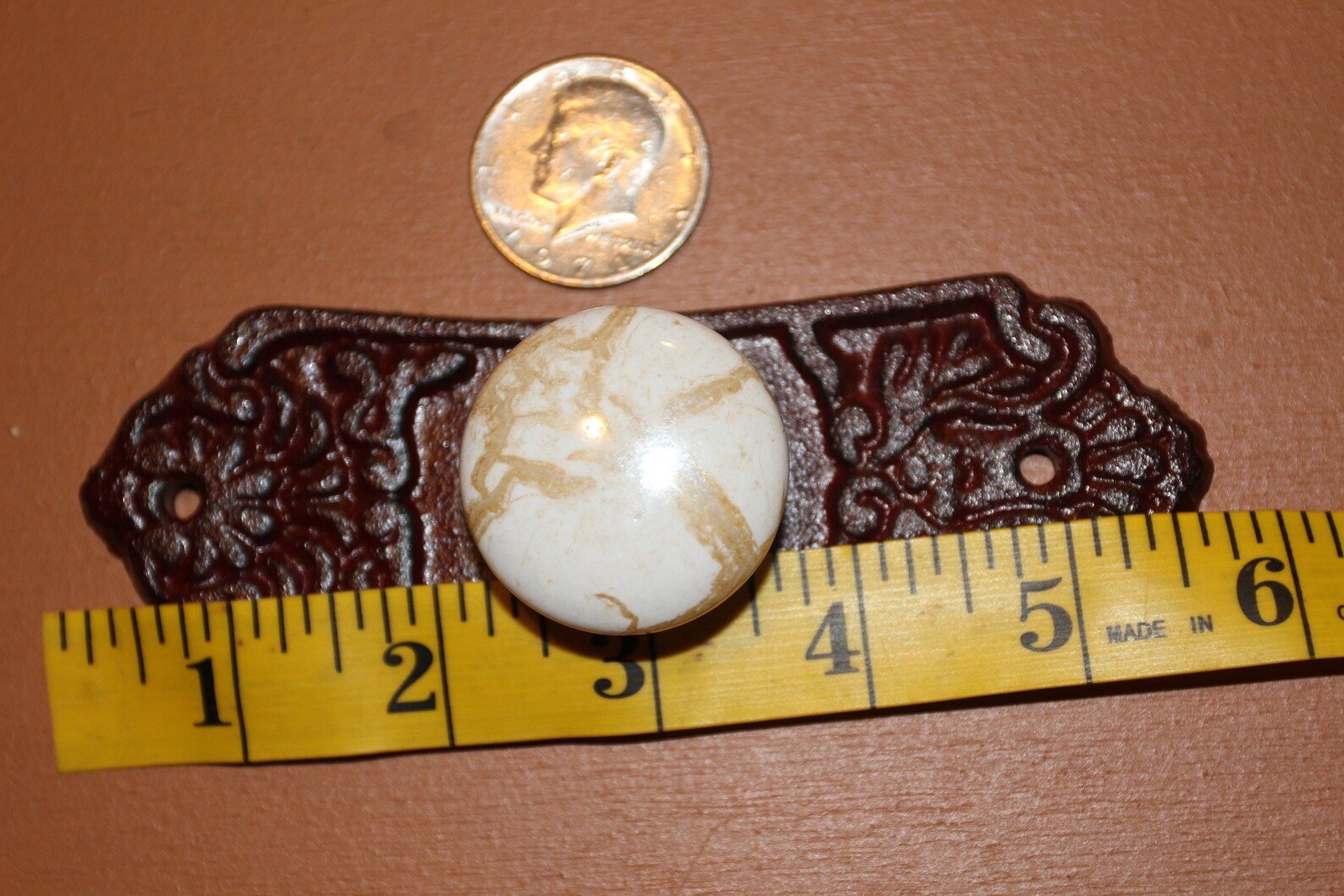 Antique Look Ceramic Knob on a Cast Iron Backplate Marbled | Etsy