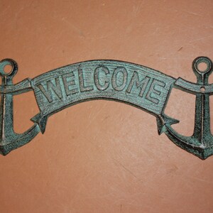 4) Nautical Welcome Sign Anchor Wall Hooks Ships Wheel Plaque Set, Cast ...