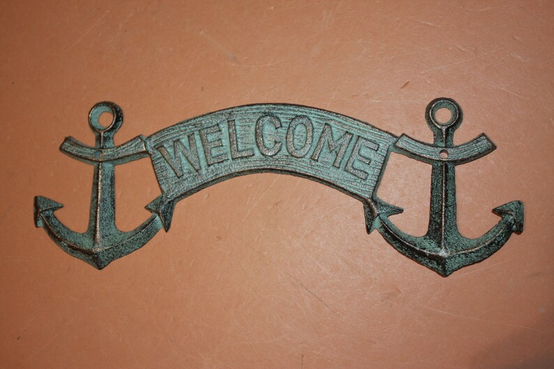 4 Nautical Welcome Sign Anchor Wall Hooks Ships Wheel Plaque | Etsy
