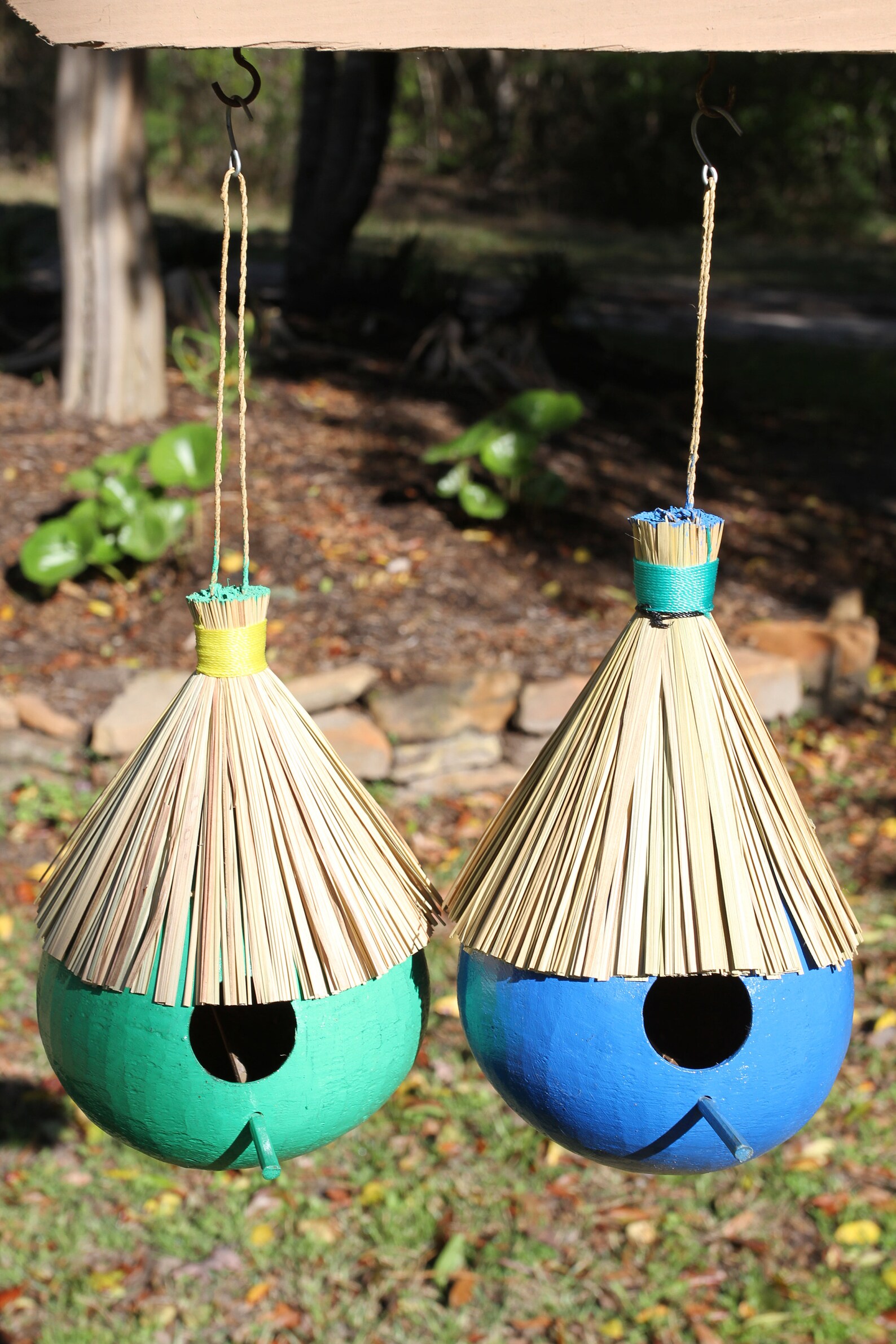 BIRD HOUSES / Recycled Coconut Base / Natural Thatched Roof ...