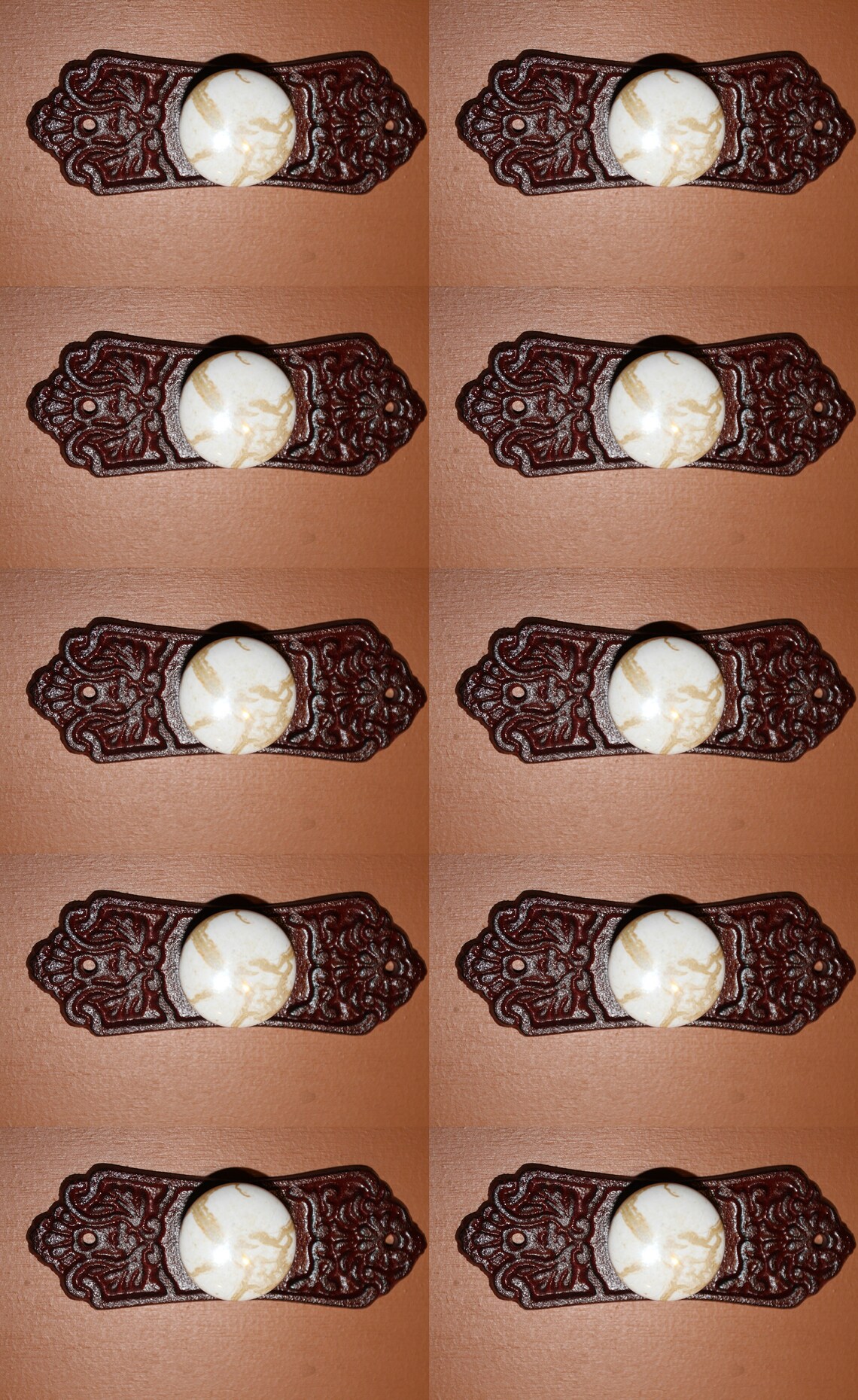 Antique Look Ceramic Knob on a Cast Iron Backplate Marbled | Etsy