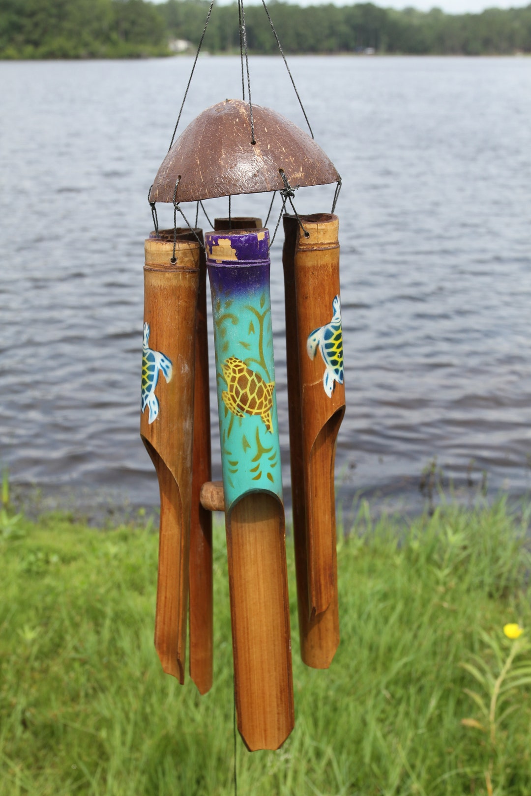 Large Turtle Wind Chime Made From Recycled Coconut and Bamboo. Lovely ...