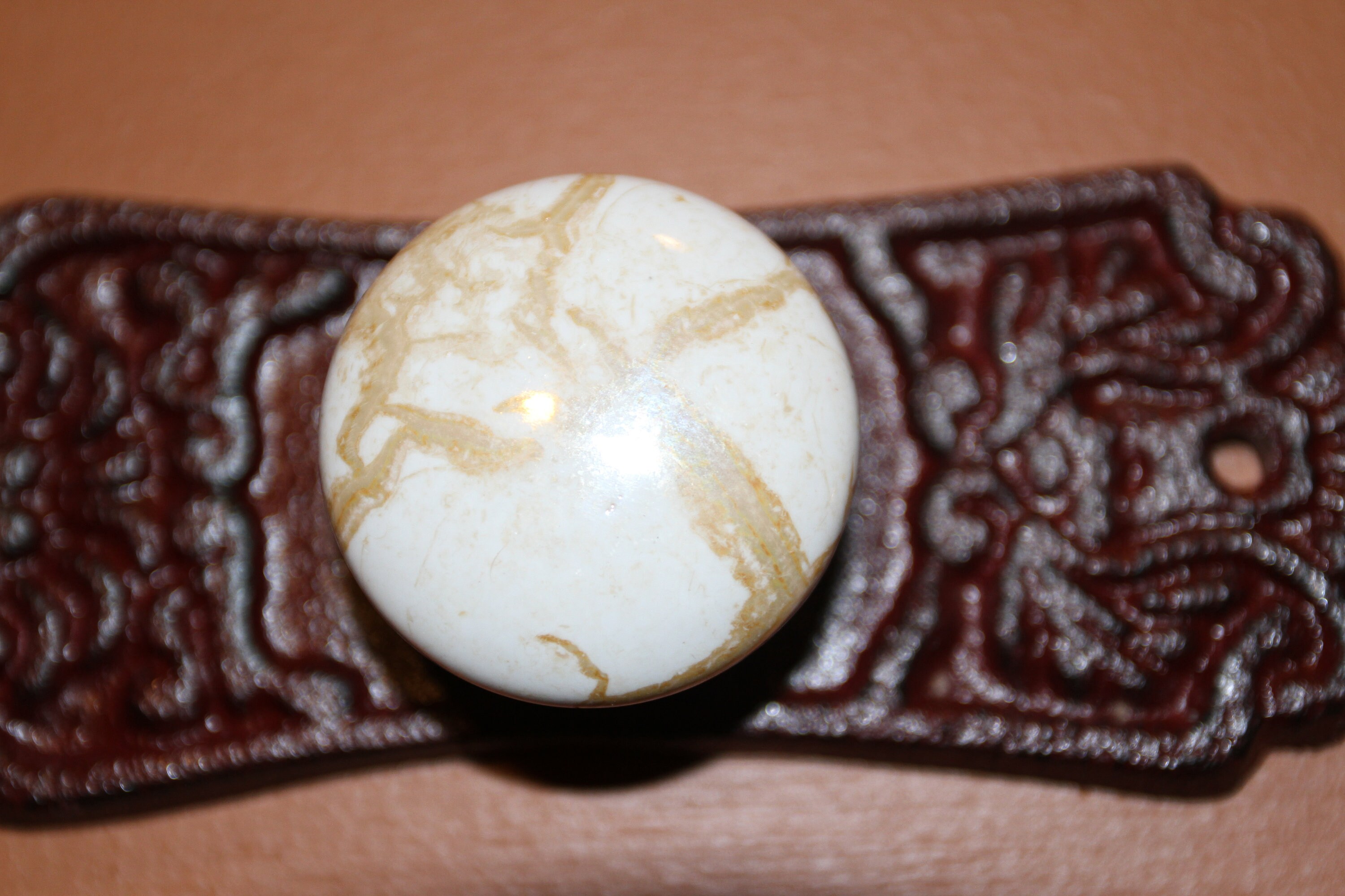 Antique Look Ceramic Knob On a Cast Iron Backplate Marbled | Etsy