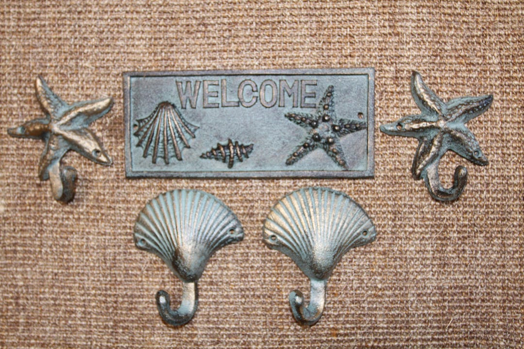 TIDAL BEACH COLLECTION, Starfish, Seashell, Wall Hooks, Beach Bath ...