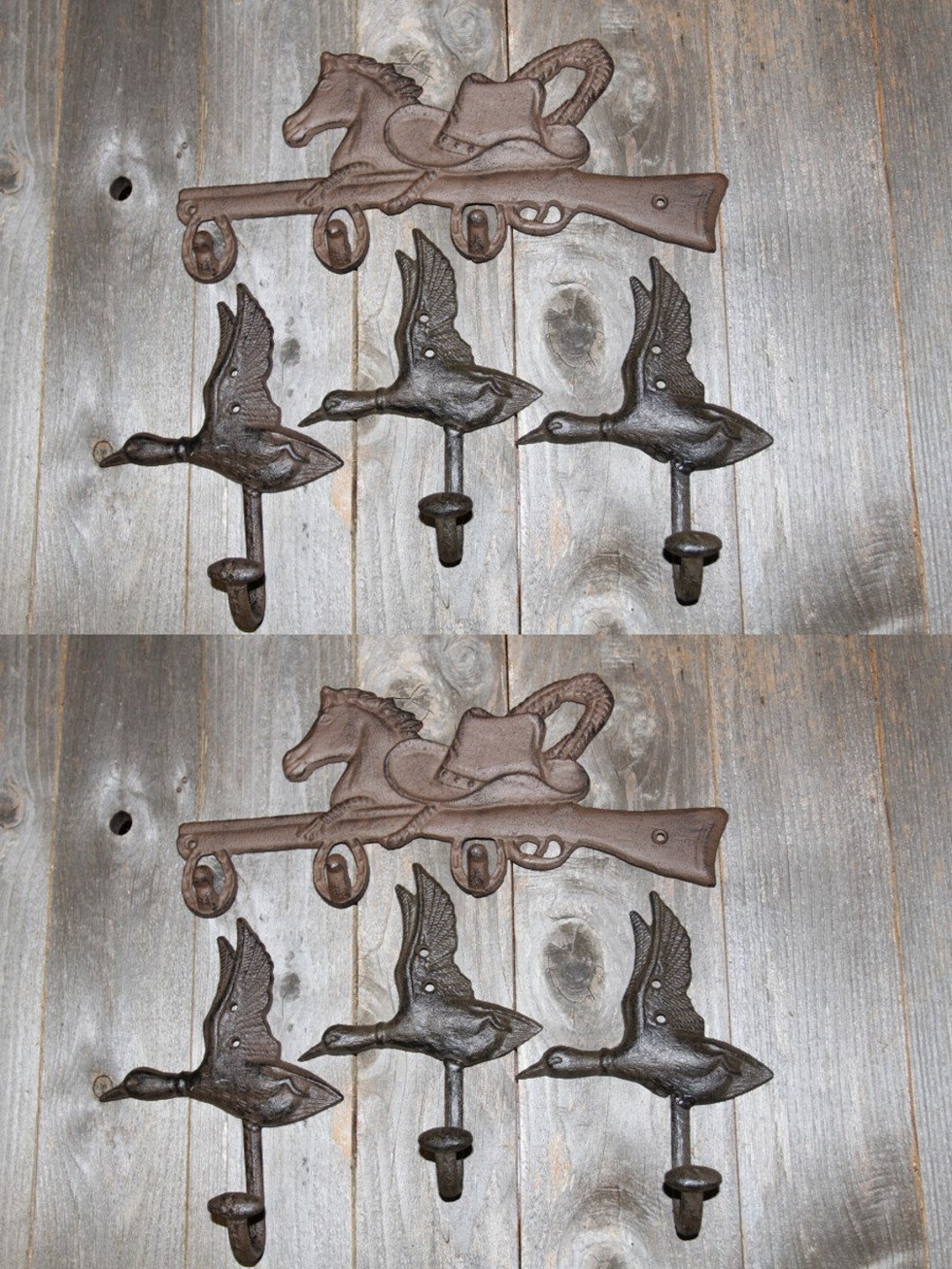 8 Duck Hunter Sportsman Decor Rustic Cast Iron Wall Hooks Deluxe Set ...