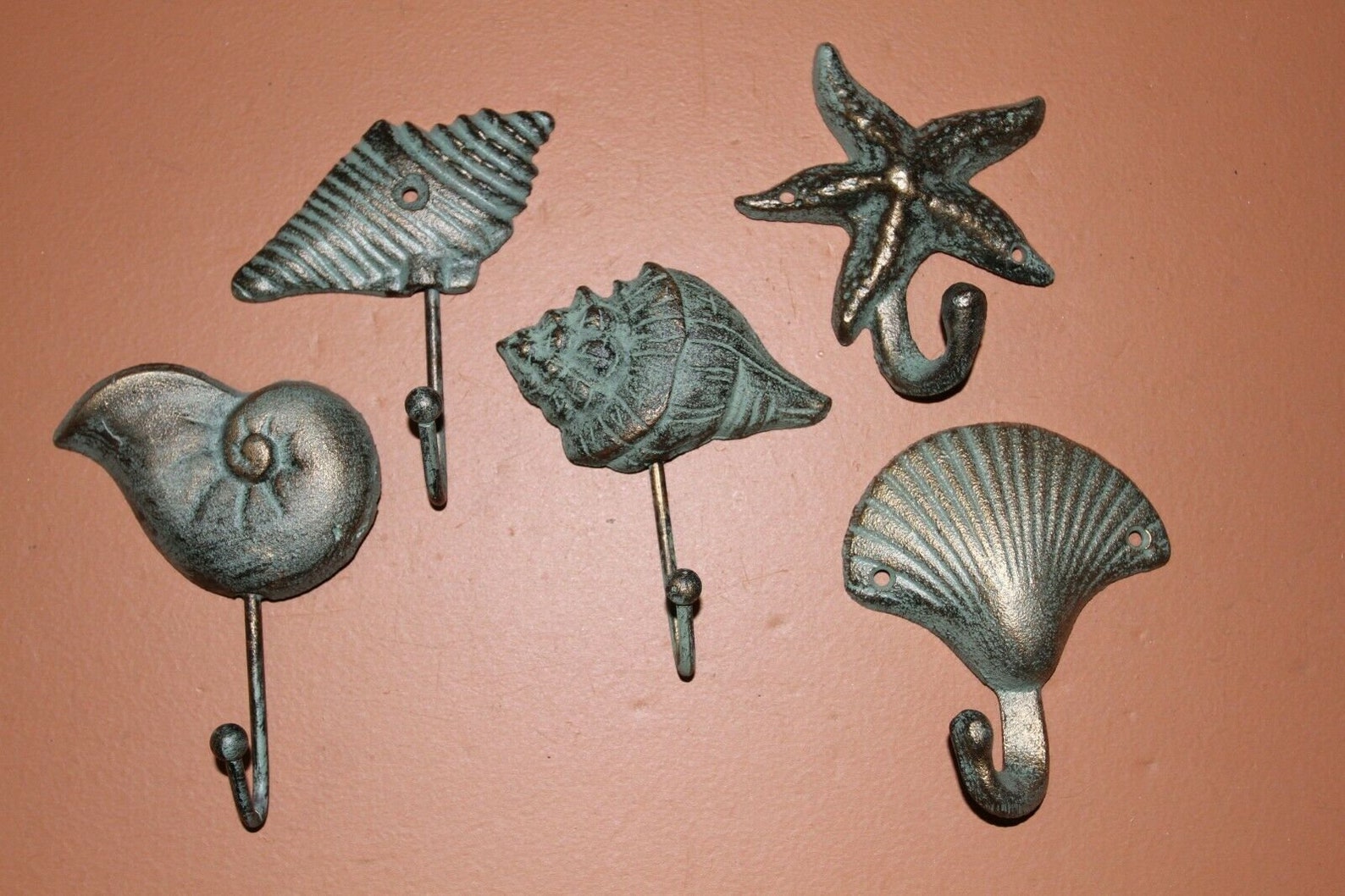 Seashell Wall Decor Bronze Look Wall Hooks Set Cast Iron - Etsy