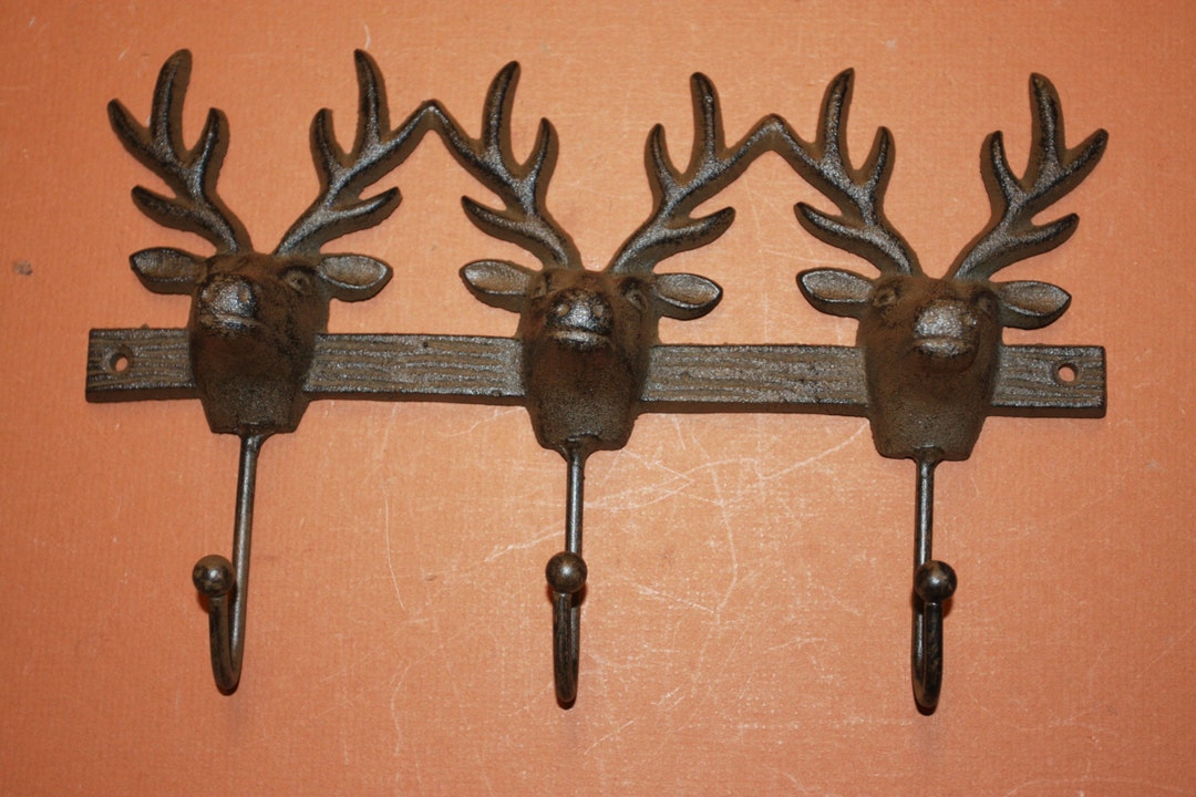 Wall Mounted Deer Head Coat Rack, Cast Iron, W-61 Free Ship - Etsy