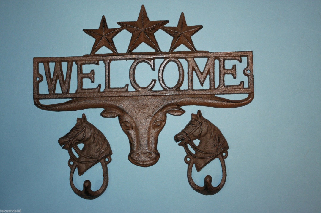 3) Texas Farm and Ranch Decor, Rustic Cast Iron Western Decor, Cast ...