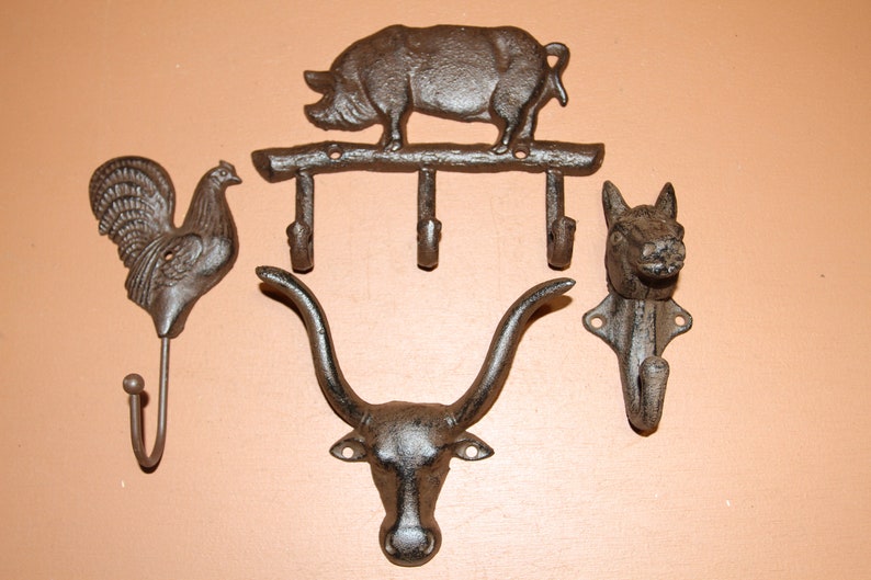 Rustic Farmhouse Cast Iron Wall Hooks Barnyard Collection - Etsy