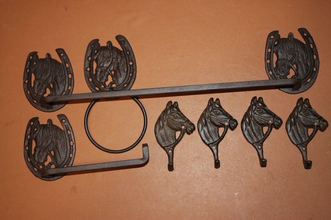 Western Horse Bathroom Accessories Set Cast Iron Horse Design, Towel ...