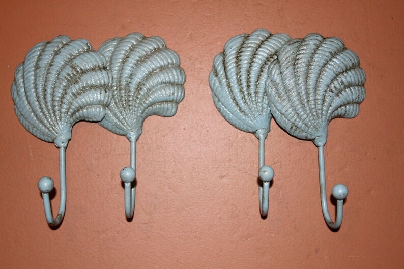 Beach House Entryway Seashell Design Coat Key Wall Hooks Cast | Etsy