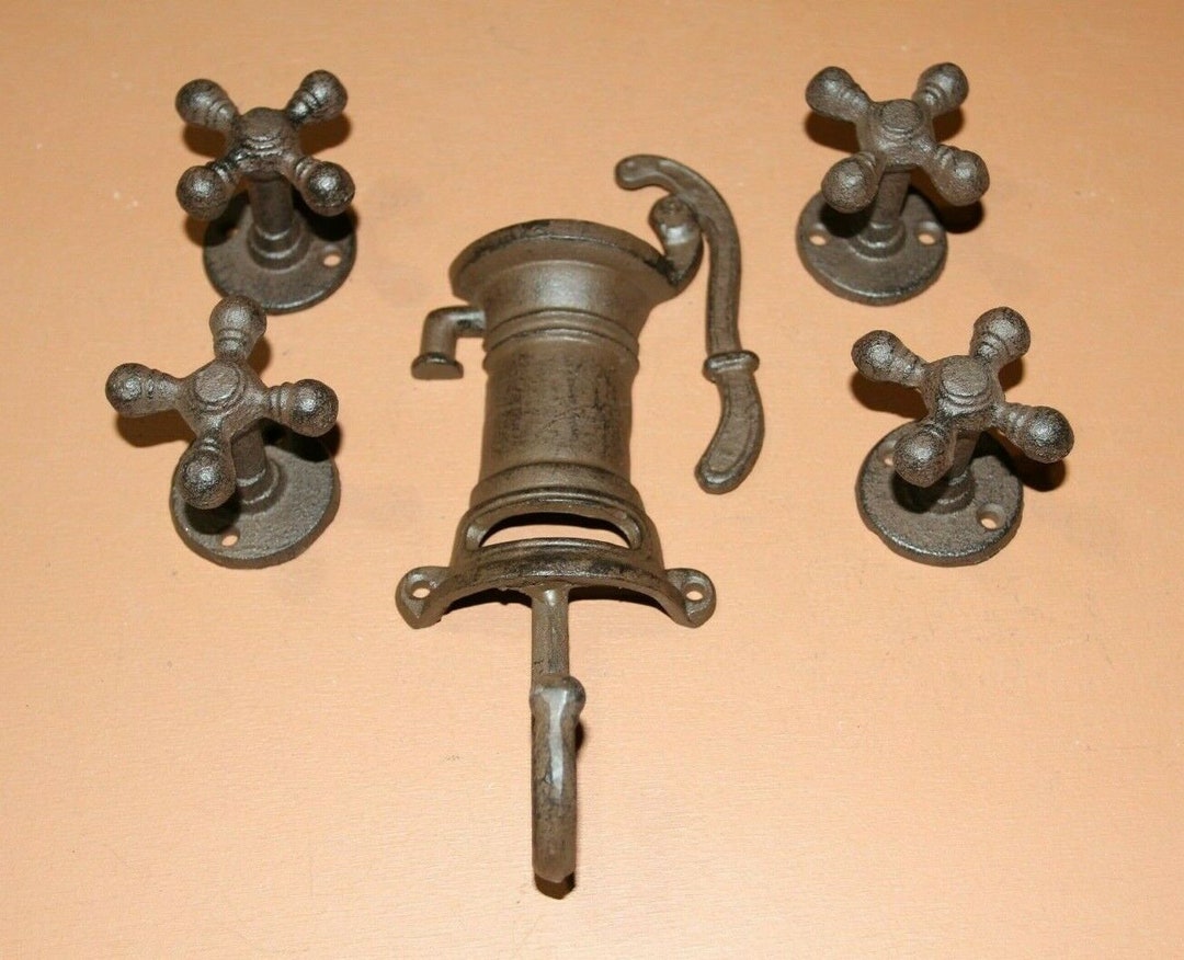 Old Fashion Faucet Handle / Hand Water Pump, Wall Hooks - Rustic Cast ...