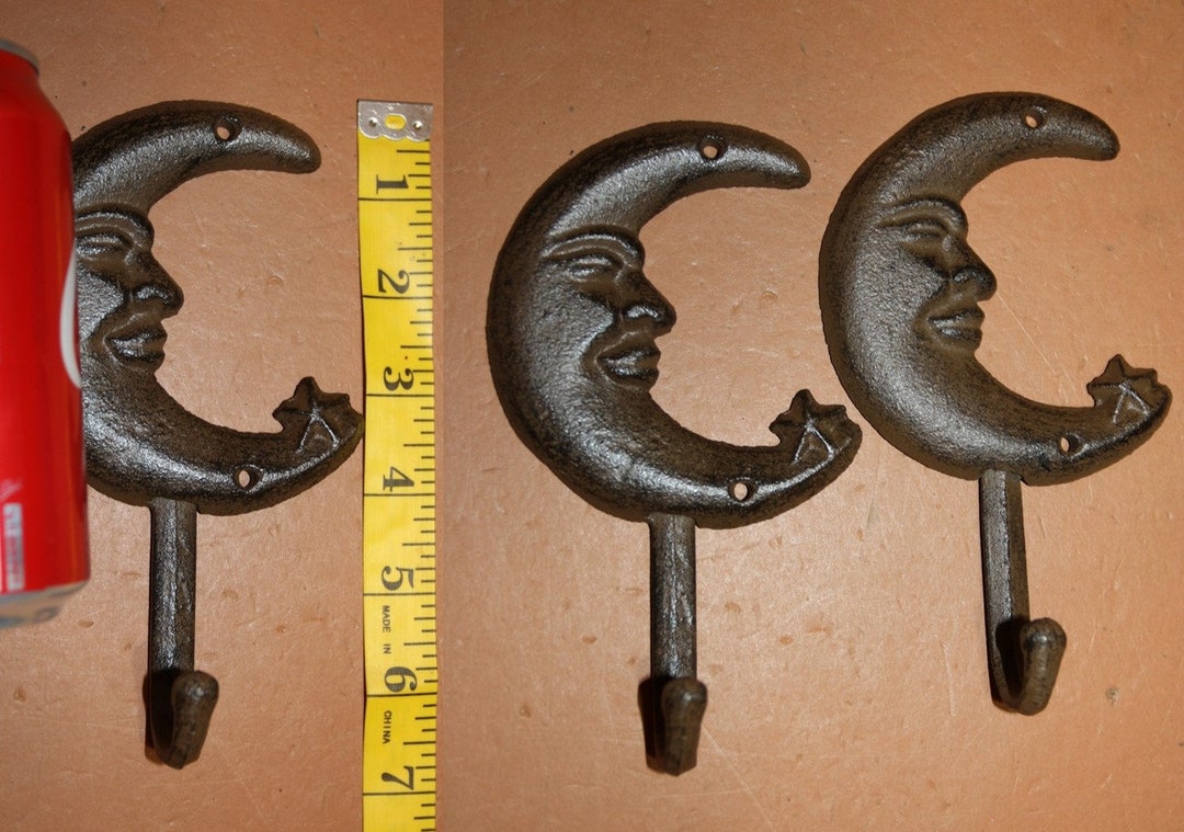 Man in the Moon Wall Hooks 6 1/2 Inch High Solid Cast Iron Volume ...