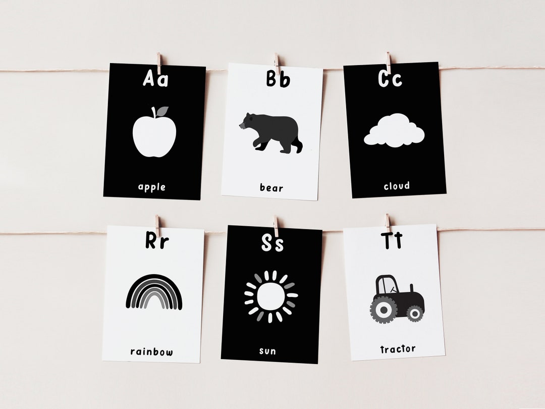 Baby Sensory Cards, A-Z Baby Gift, Printable High Contrast Flash Cards ...