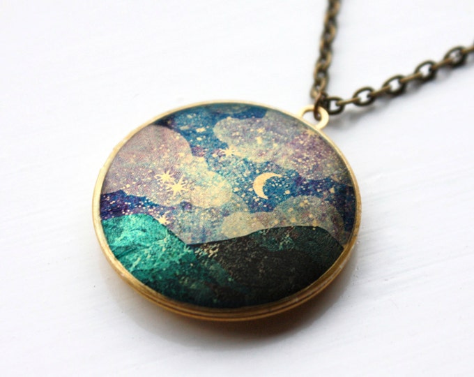 Starry Night Locket Necklace, Handmade Photo Locket, Star Locket ...