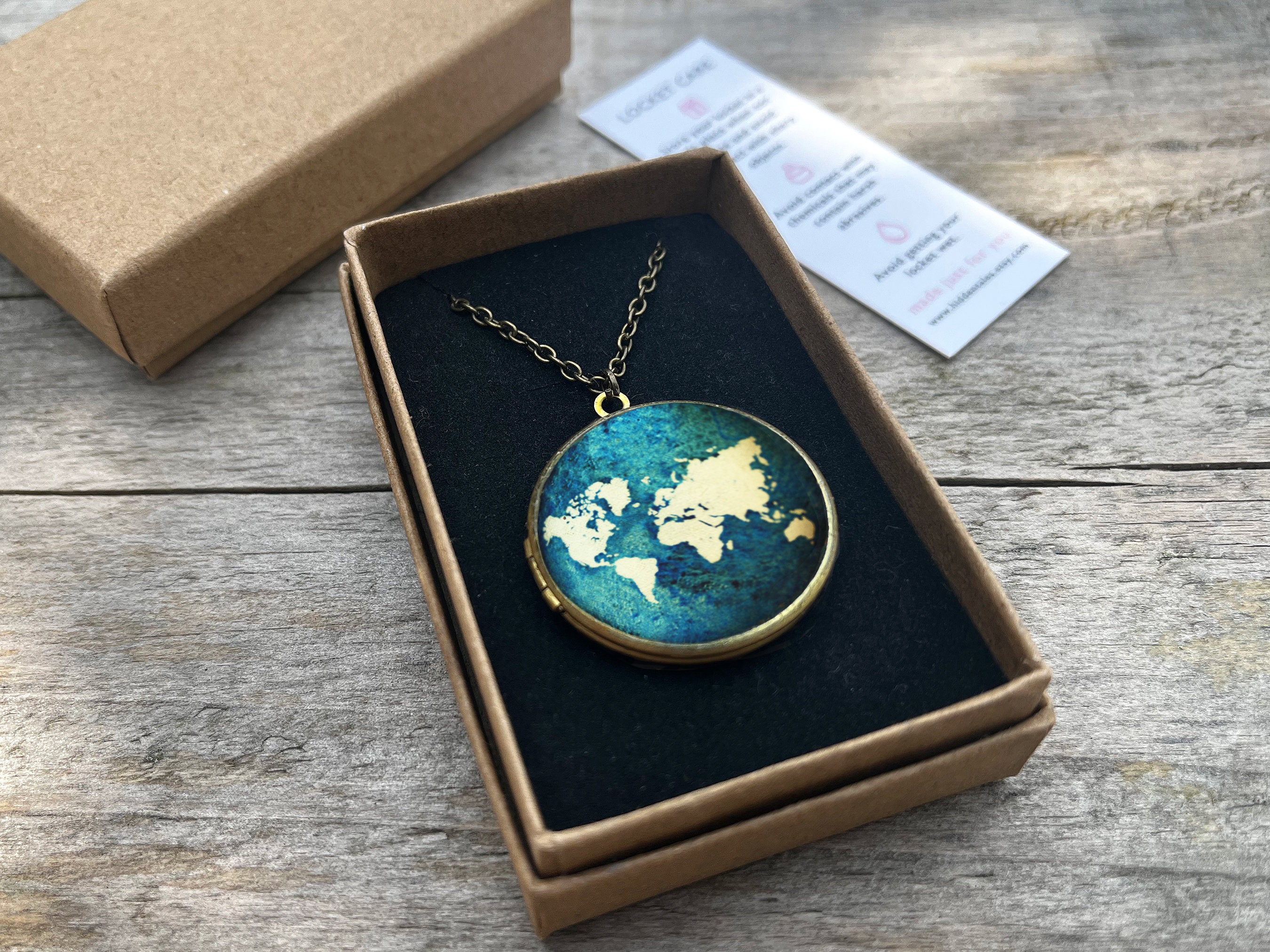 World Map Locket Travel Locket Map Necklace Earth Locket - Etsy