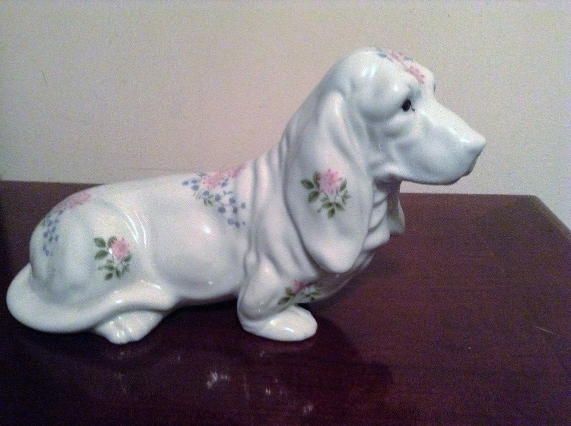 Bone China Dog Figurine Antique Floral Deco Pattern Designed ...