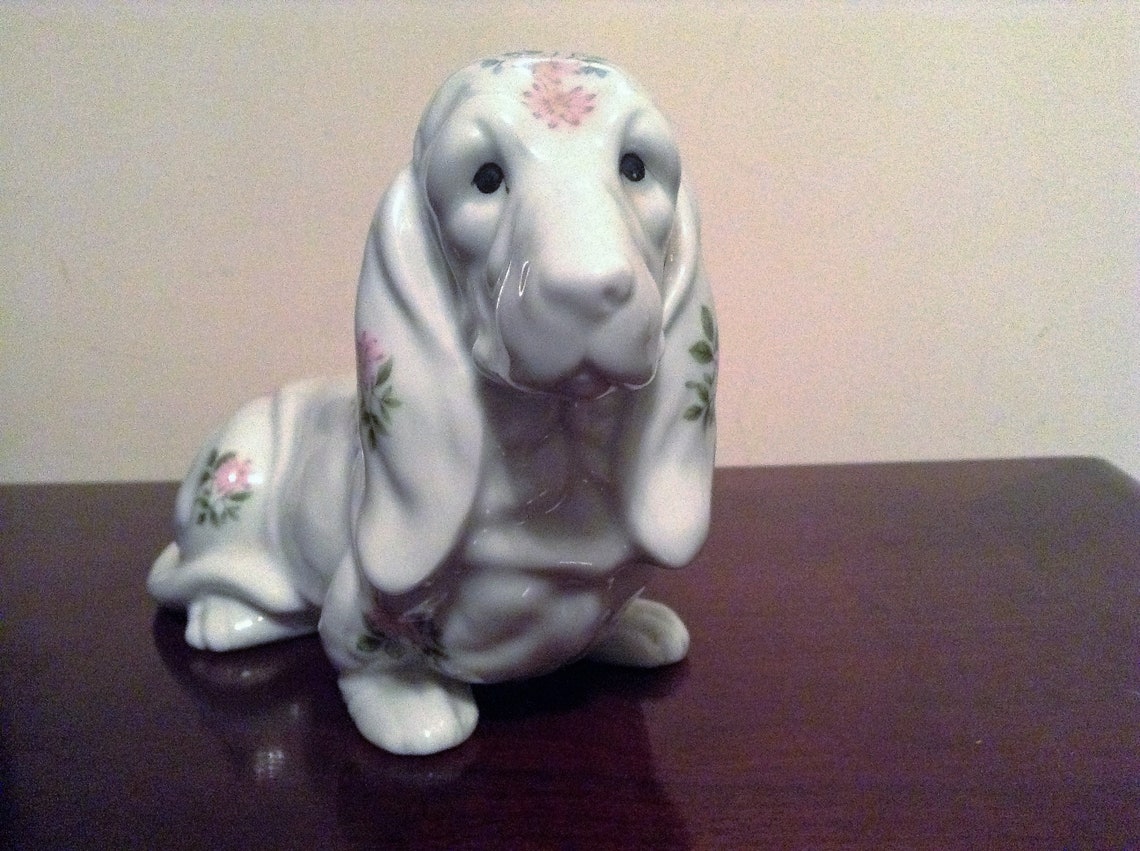Bone China Dog Figurine Antique Floral Deco Pattern Designed ...